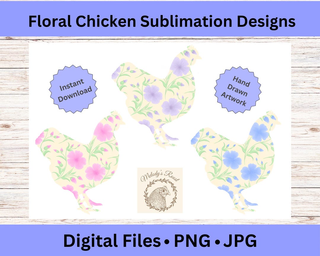 Floral Chicken Sublimation Designs, Boho Watercolor Clipart, Farmhouse ...