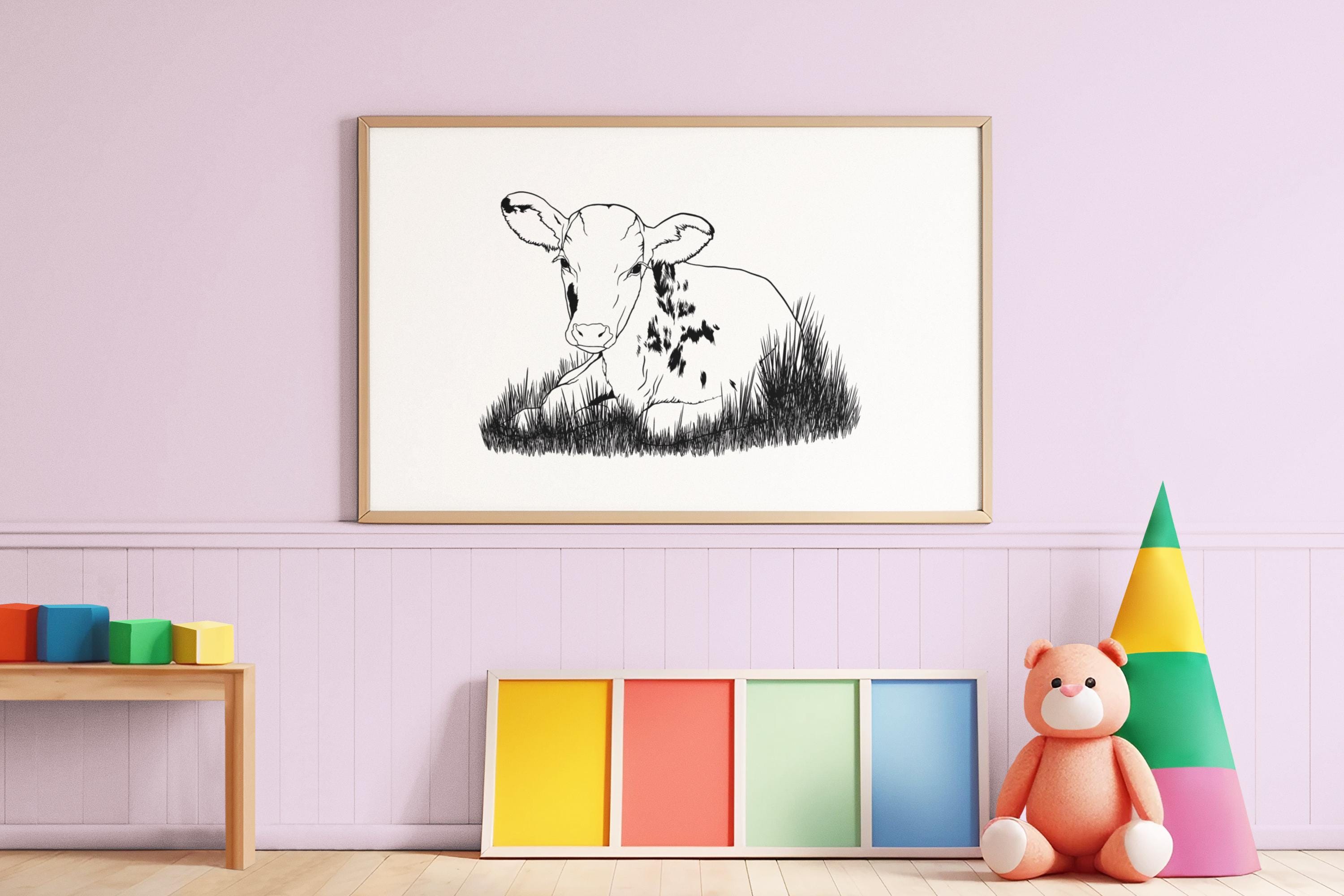 Holstein Calf Ink Drawing: Printable Cow Illustration (digital Download ...