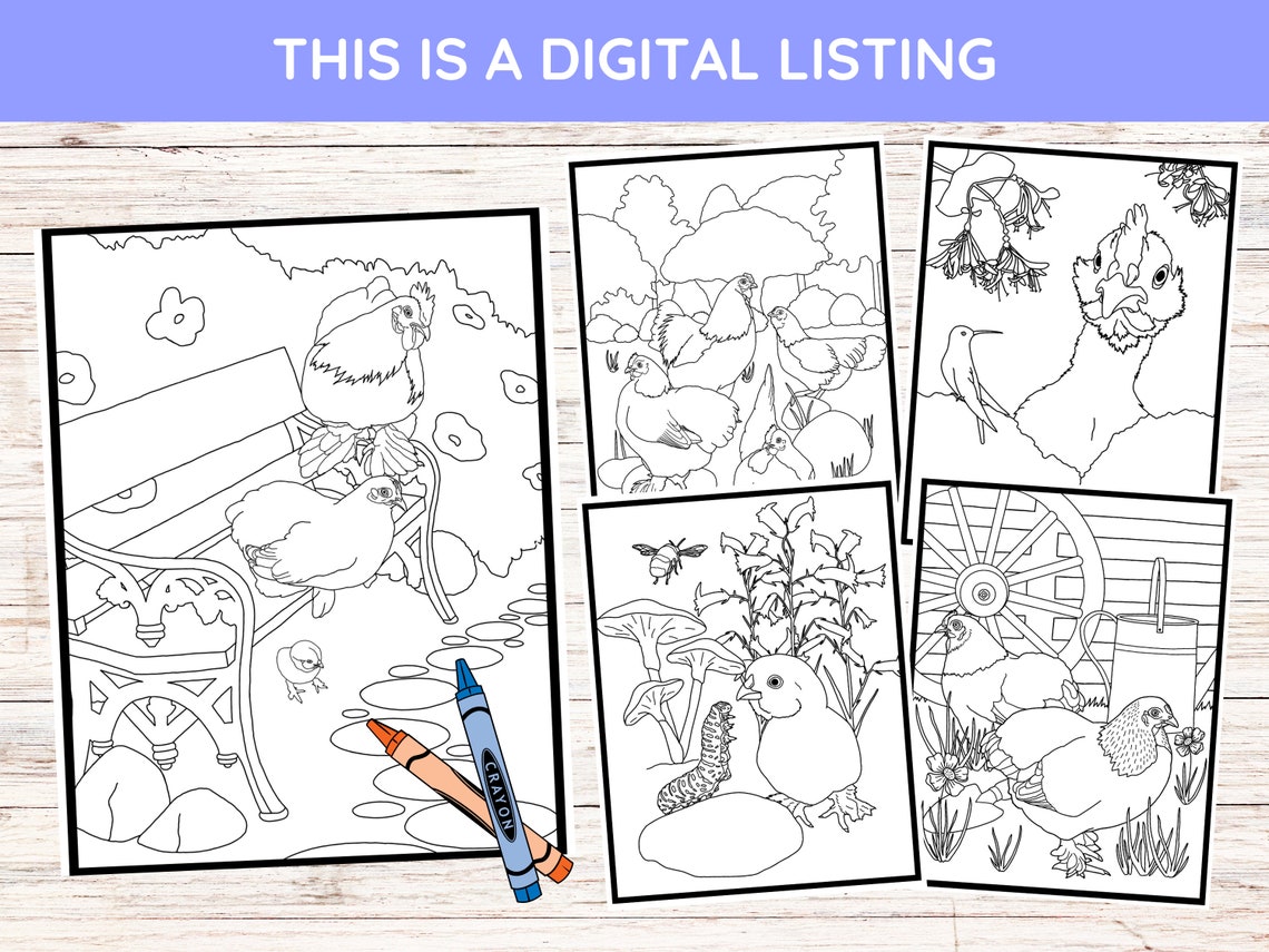 Printable Chickens Coloring Sheets, Digital Download, Coloring Pages ...