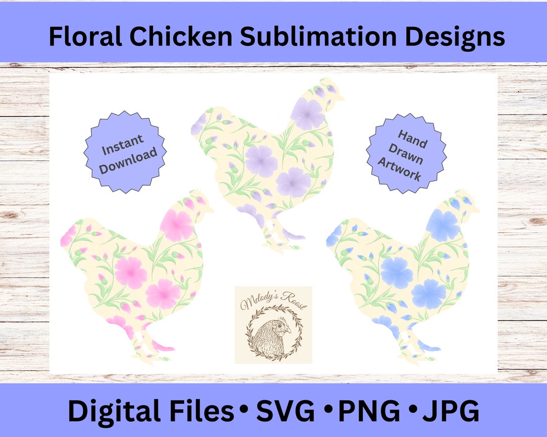 Floral Chicken Sublimation Designs, Boho Watercolor Clipart, Farmhouse ...