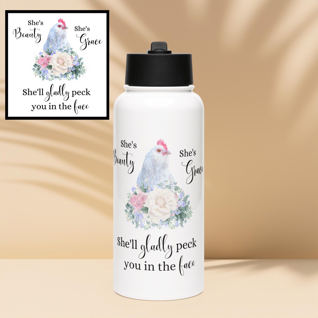 Funny Chicken Water Bottle, Whimsical Animal Art, Reusable Bottle With ...