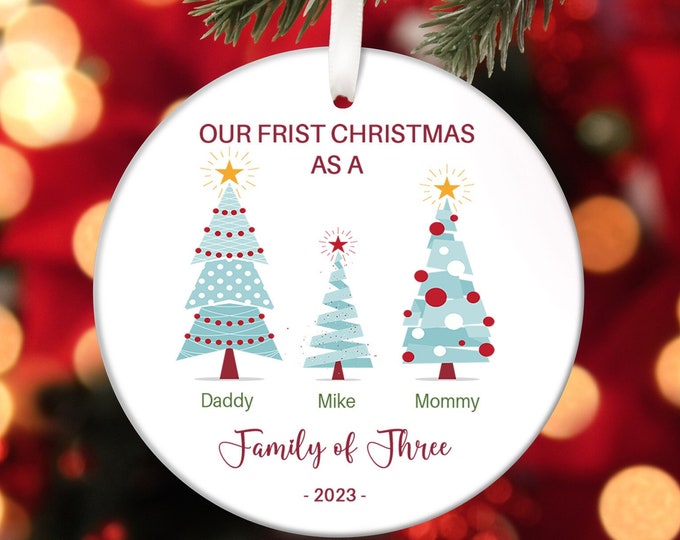 First Christmas as A Family of Three Moai Christmas Ornament ...