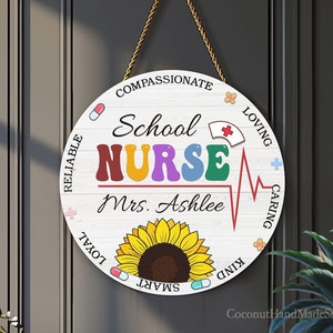 Personalized School Nurse Door Sign, School Nurse Door Hanger, Gift for ...