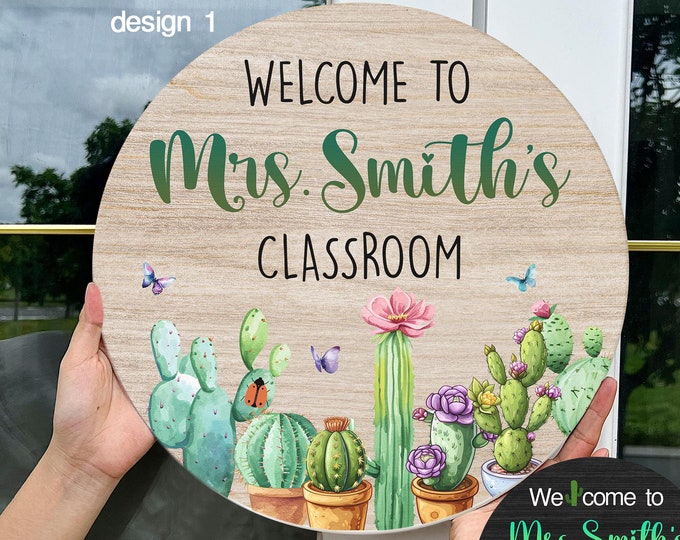 Personalized Teacher Cactus Door Sign, Potted Plants Classroom Door ...