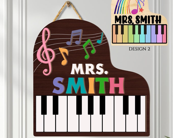 Music Teacher Door Sign 3D Laser Cut, Personalized Wooden Sign Music ...