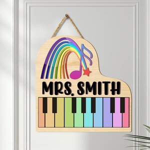 Music Teacher Door Sign 3D Laser Cut, Personalized Wooden Sign Music ...