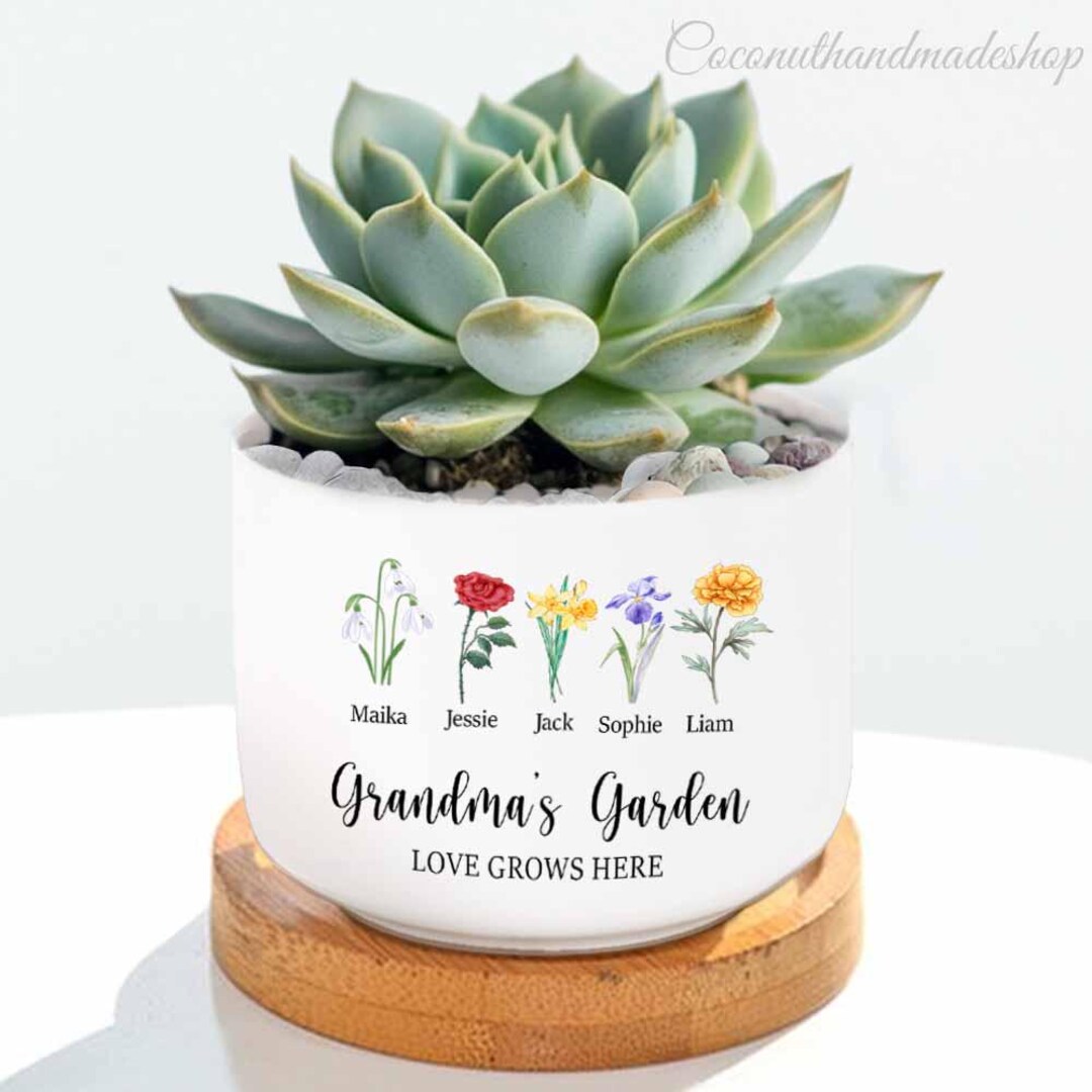 Custom Grandma's Garden Plant Pot, Birth Flower Plant Pot, Gift for Mom ...