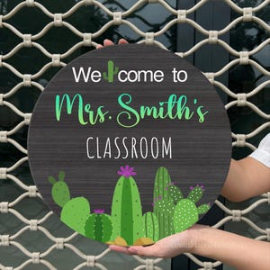 Personalized Teacher Cactus Door Sign, Potted Plants Classroom Door ...