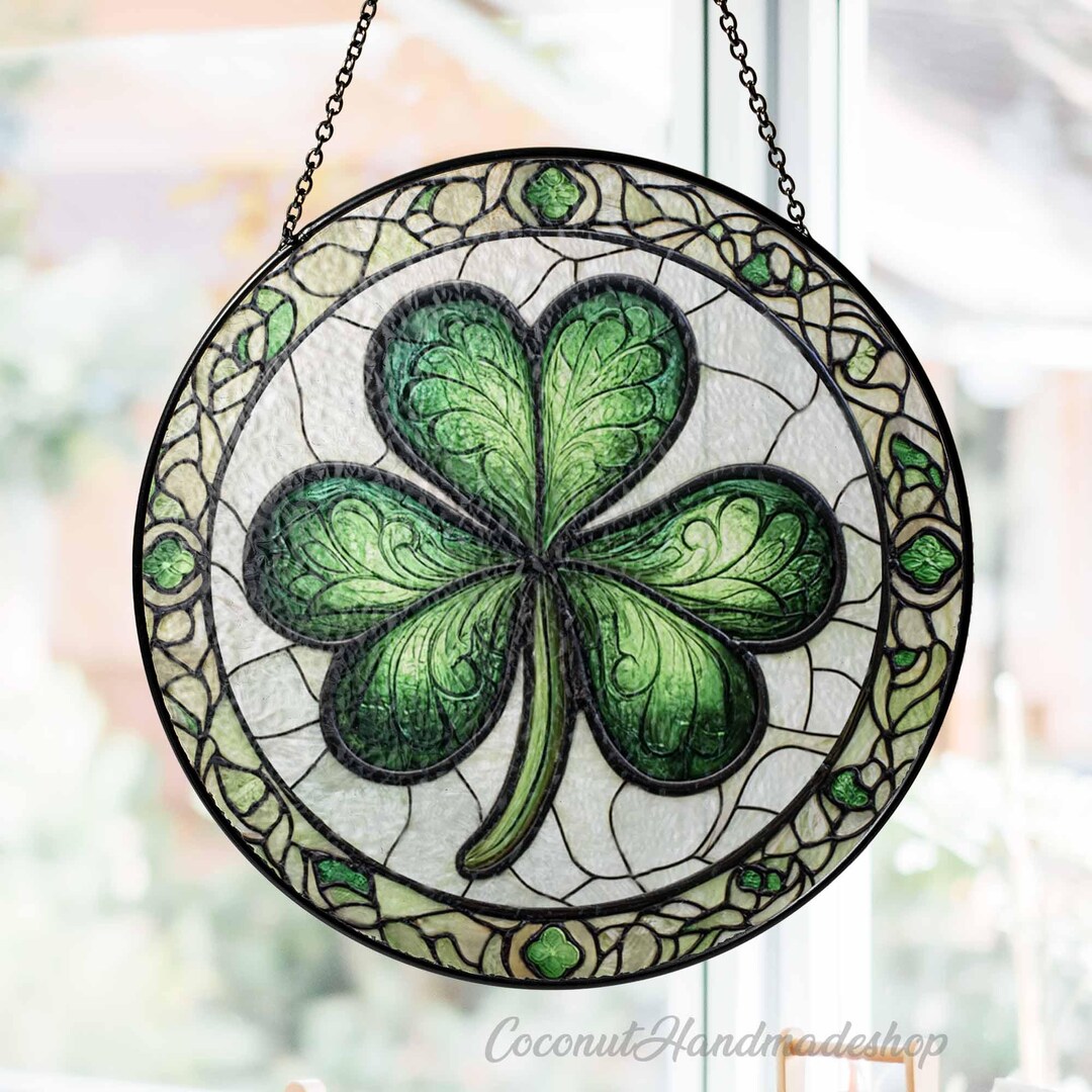 Shamrock Stained Glass Suncatcher, Shamrock Window Hanging, Father's ...