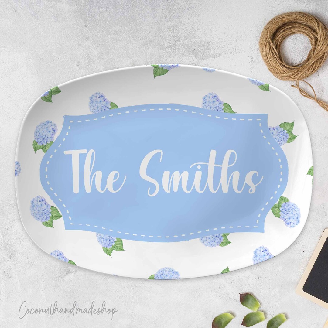 Custom Family Name Platter Gift, Hydrangea Platter Decor, Housewarming ...