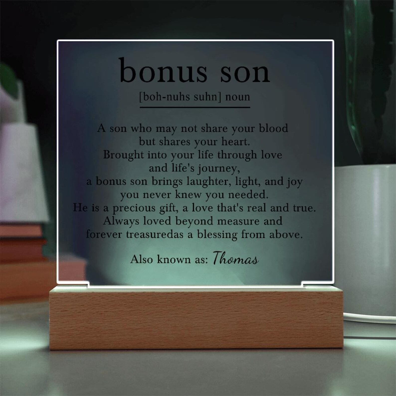 Personalized Bonus Son Acrylic Plaque, Custom Plaque Gift for Bonus Son ...