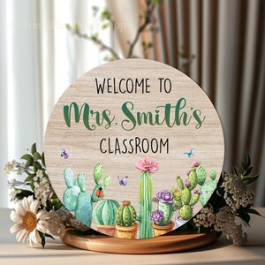 Personalized Teacher Cactus Door Sign, Potted Plants Classroom Door ...