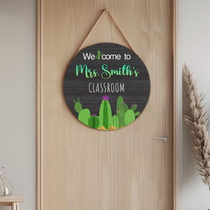 Personalized Teacher Cactus Door Sign, Potted Plants Classroom Door ...