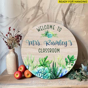 Teacher Sign Cactus, Succulents Personalized Teacher Name Door Hanger ...
