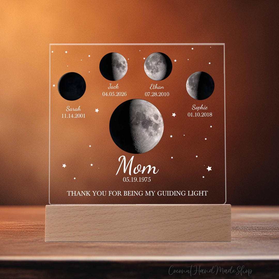 Personalized Moons Phase With Kids Names, Custom Moons Phase LED Night ...