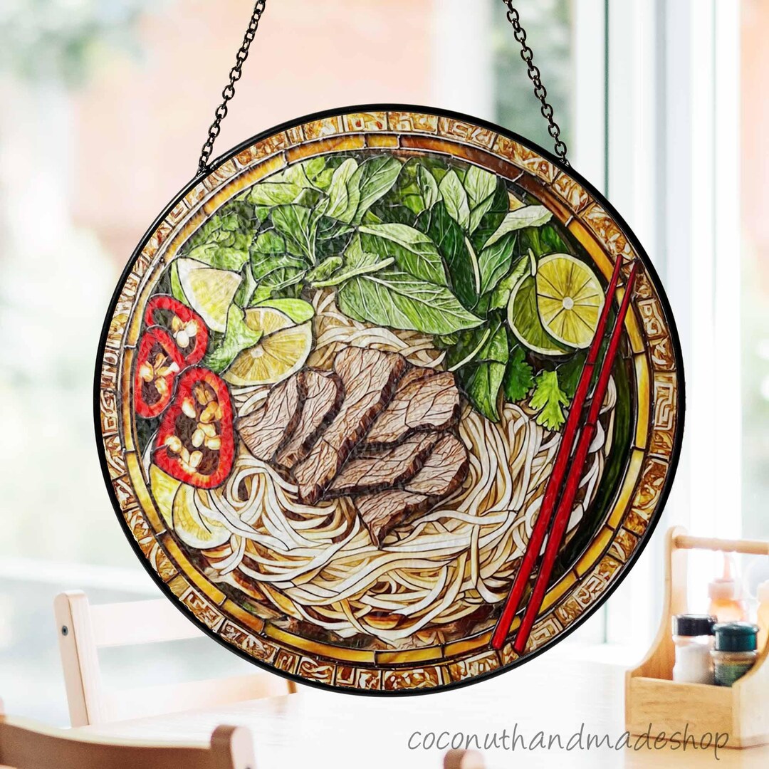 Vietnamese Pho Stained Glass Suncatcher, Pho Noodle Soup Decor, Asian ...