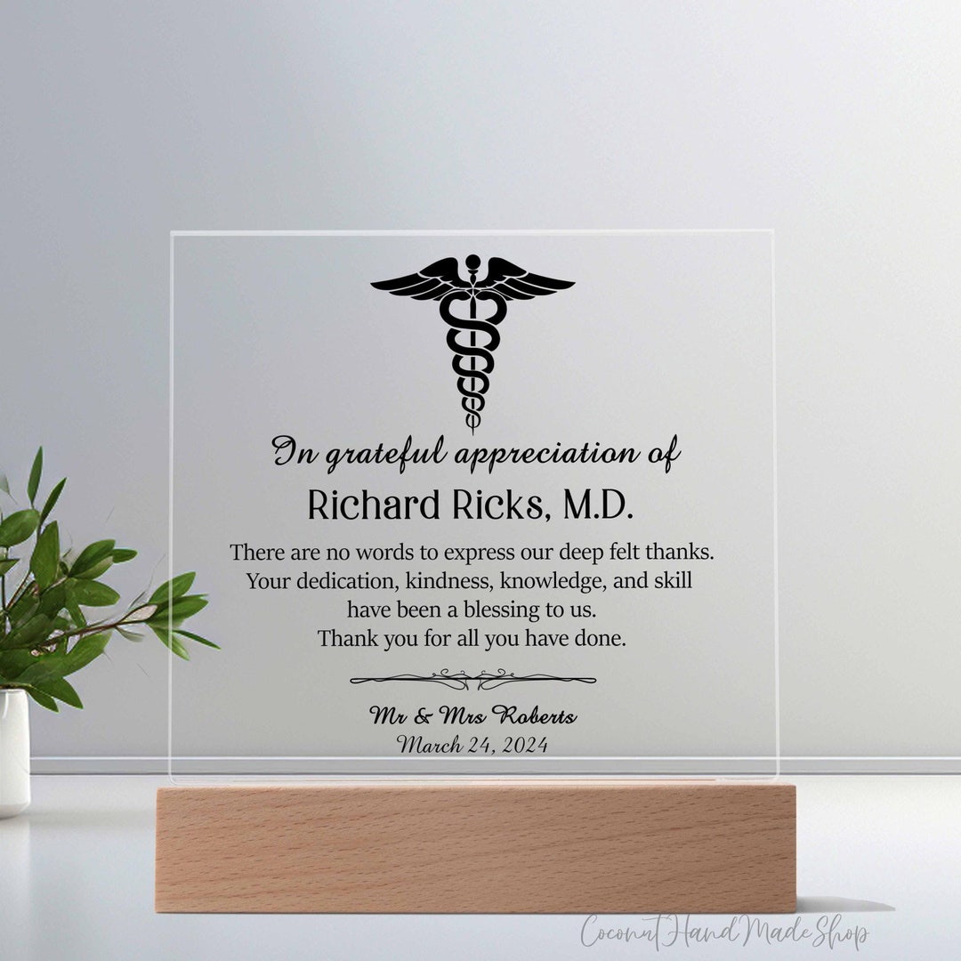 Doctor Thank You Acrylic Plaque, LED Plaque for Doctors With Caduceus ...