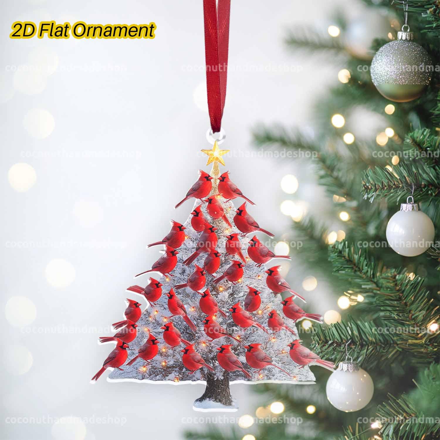 Red Cardinal Christmas Tree Ornament, Cardinal Bird Acrylic Ornament ...