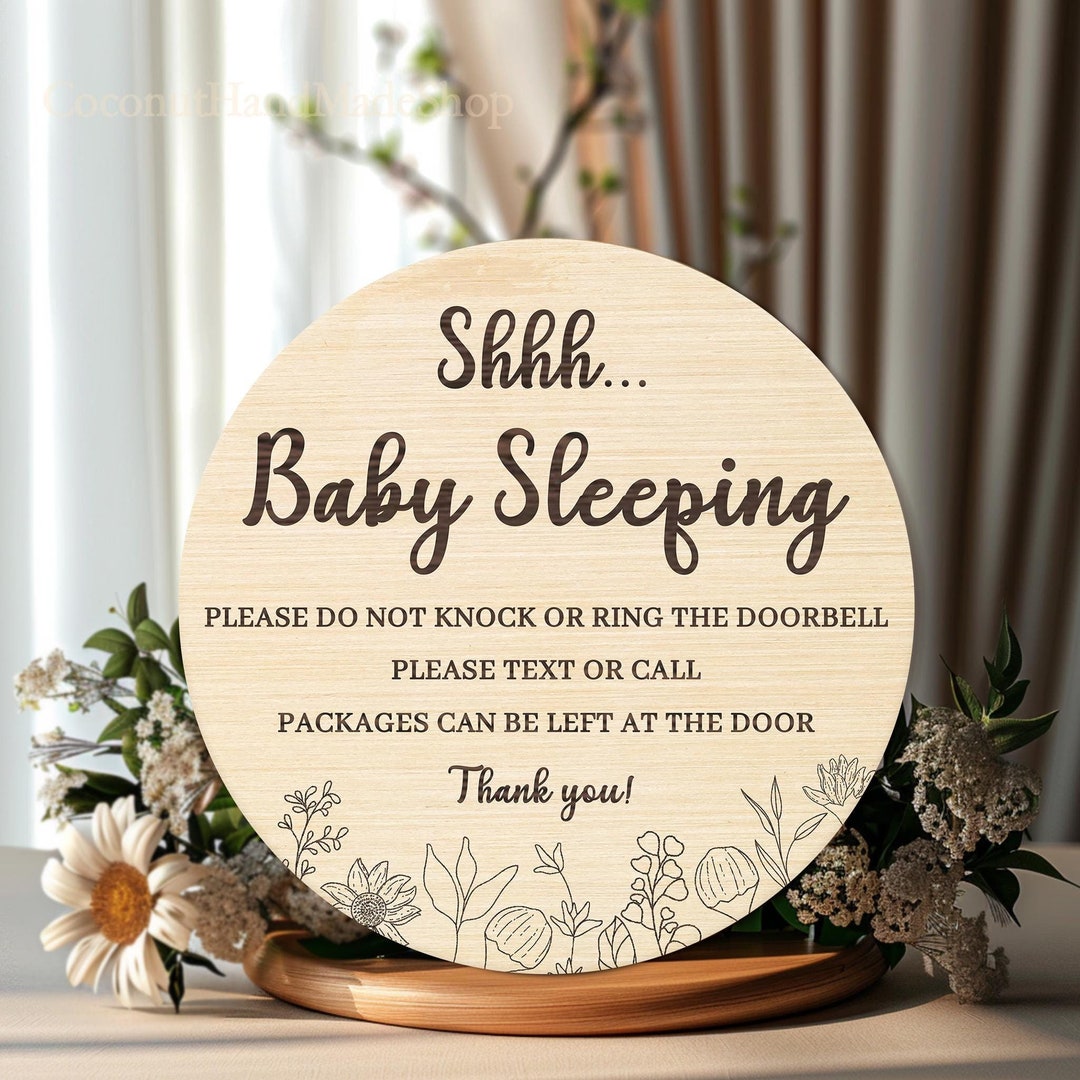 Baby Sleeping Door Sign, Wooden Baby Sleeping Sign, Do Not Knock Sign ...