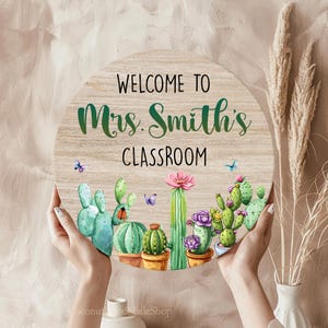 Personalized Teacher Cactus Door Sign, Potted Plants Classroom Door ...