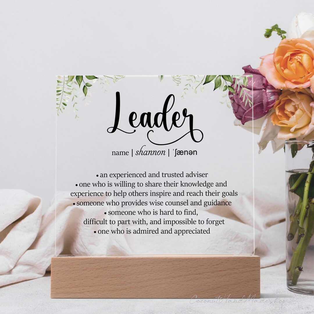 Leader Definition Plaque With LED Stand, Custom Name Thank You Mentor Plaque, Boss Retirement ...