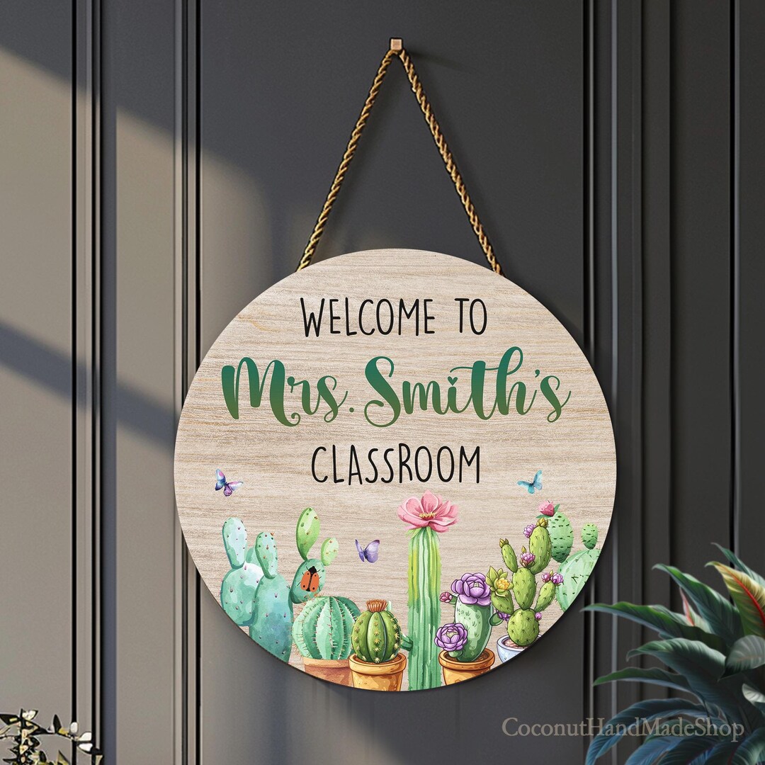 Personalized Teacher Cactus Door Sign, Potted Plants Classroom Door ...