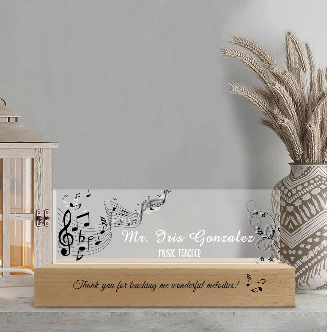 Custom Teacher Name LED Light Wooden Base Desk, LED Light Desk Gift for ...