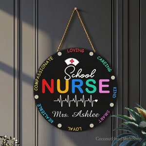 Personalized School Nurse Door Sign, School Nurse Door Hanger, Gift for ...
