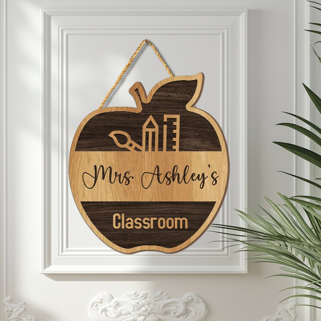 Personalized Teacher Apple Door Hanger, Custom Name Teacher Wooden Door ...