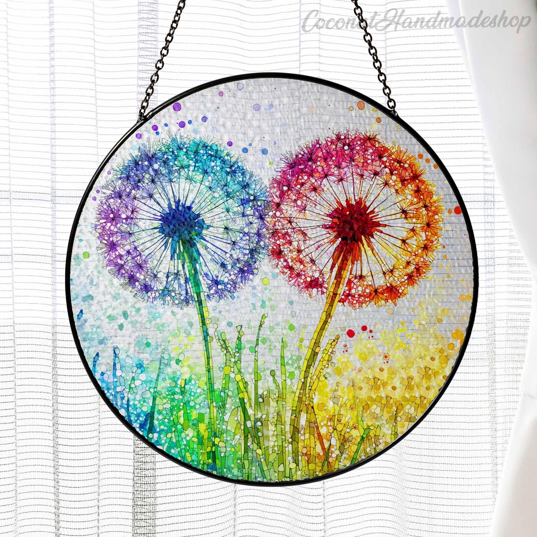 Colorful Dandelion Glass Suncatcher, Dandelion Flower Suncatcher ...