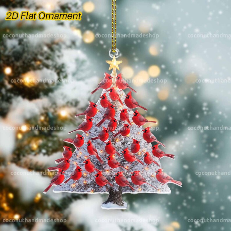 Red Cardinal Christmas Tree Ornament, Cardinal Bird Acrylic Ornament ...
