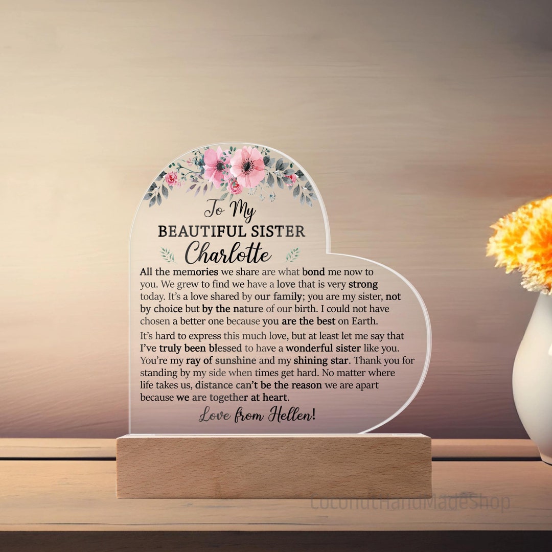 Personalized Heart Plaque for Sister, Sister Birthday Gift Idea ...