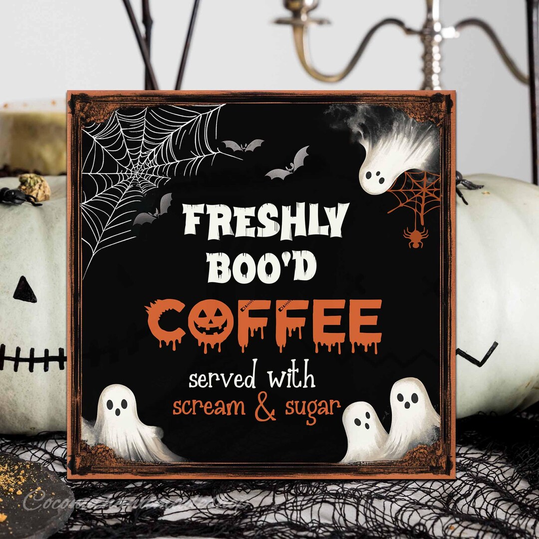 Halloween Coffee Sign, Coffee Bar Sign Halloween, Fall Home Decorations ...