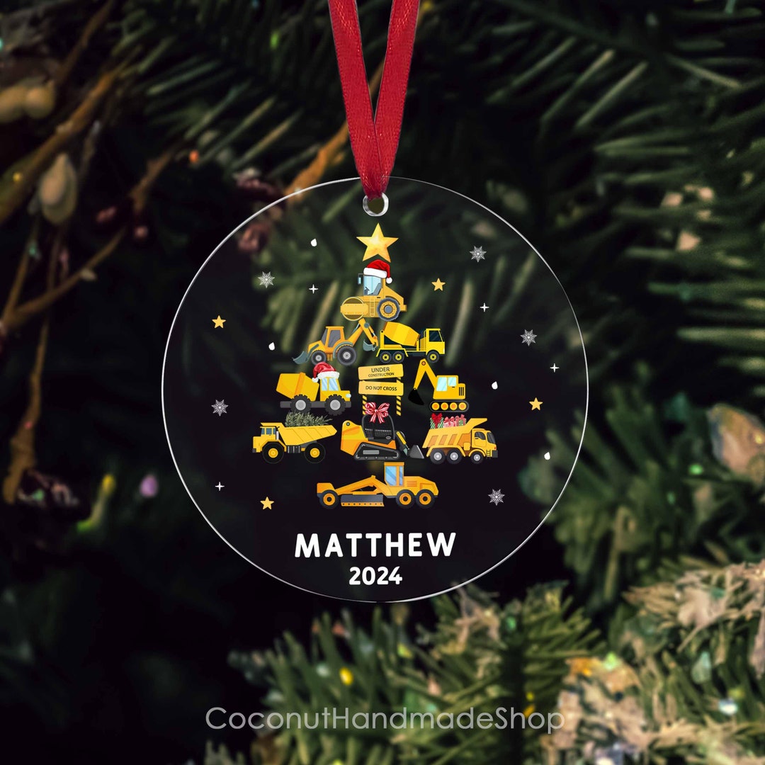 Excavator Christmas Ornament Backhoe, Construction Acrylic Ornaments ...