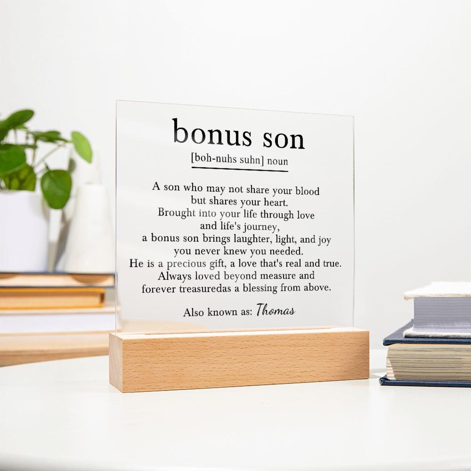 Personalized Bonus Son Acrylic Plaque, Custom Plaque Gift for Bonus Son ...