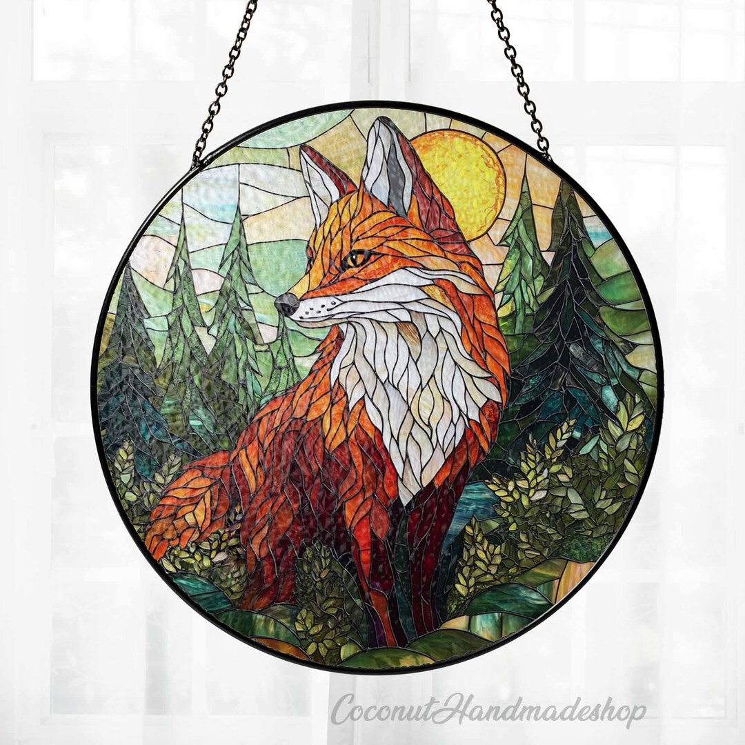 Fox Glass Suncatcher, Fox Window Hanger, Fox Lover Gifts, Fox Stained ...
