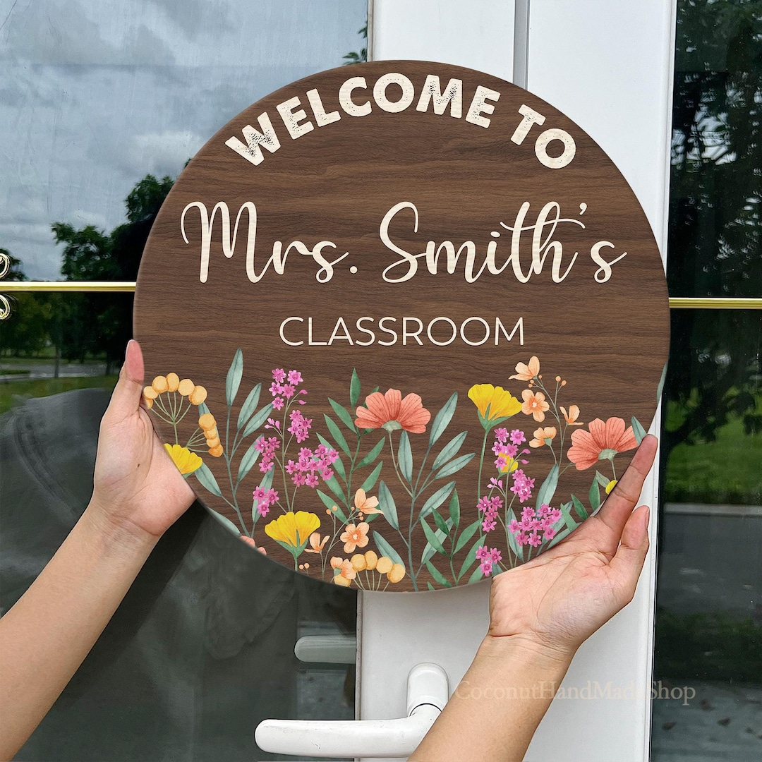 Personalized Classroom Wooden Sign, Custom Teacher Door Sign, Teacher ...
