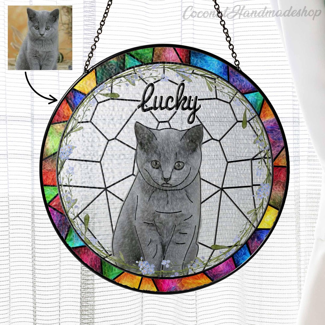 Custom Pet Portrait Stained Glass Suncatcher, Pet Memorial Gift Custom ...