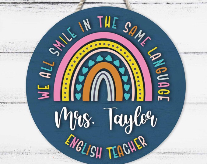 Personalized ESL Teacher Door Sign, Custom Classroom Door Hanger for ...