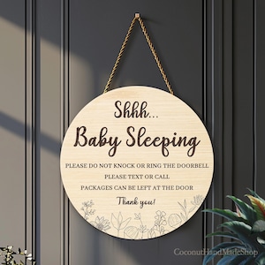Baby Sleeping Door Sign, Wooden Baby Sleeping Sign, Do Not Knock Sign ...