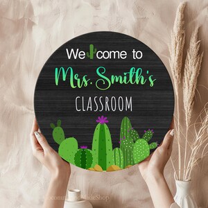 Personalized Teacher Cactus Door Sign, Potted Plants Classroom Door ...