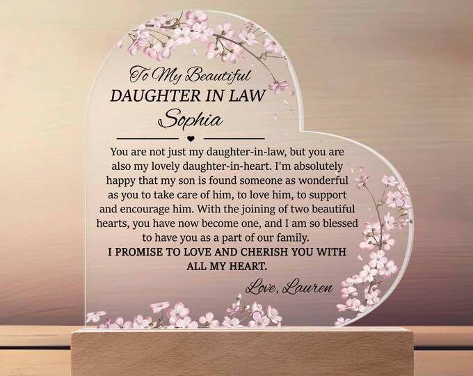 Personalized Daughter in Law Plaque, Daughter in Law Birthday Keepsake ...