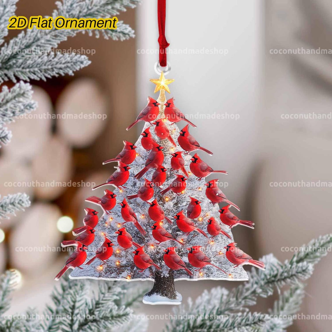 Red Cardinal Christmas Tree Ornament, Cardinal Bird Acrylic Ornament ...