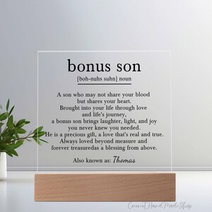 Personalized Bonus Son Acrylic Plaque, Custom Plaque Gift for Bonus Son ...