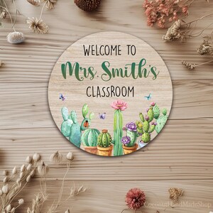 Personalized Teacher Cactus Door Sign, Potted Plants Classroom Door ...