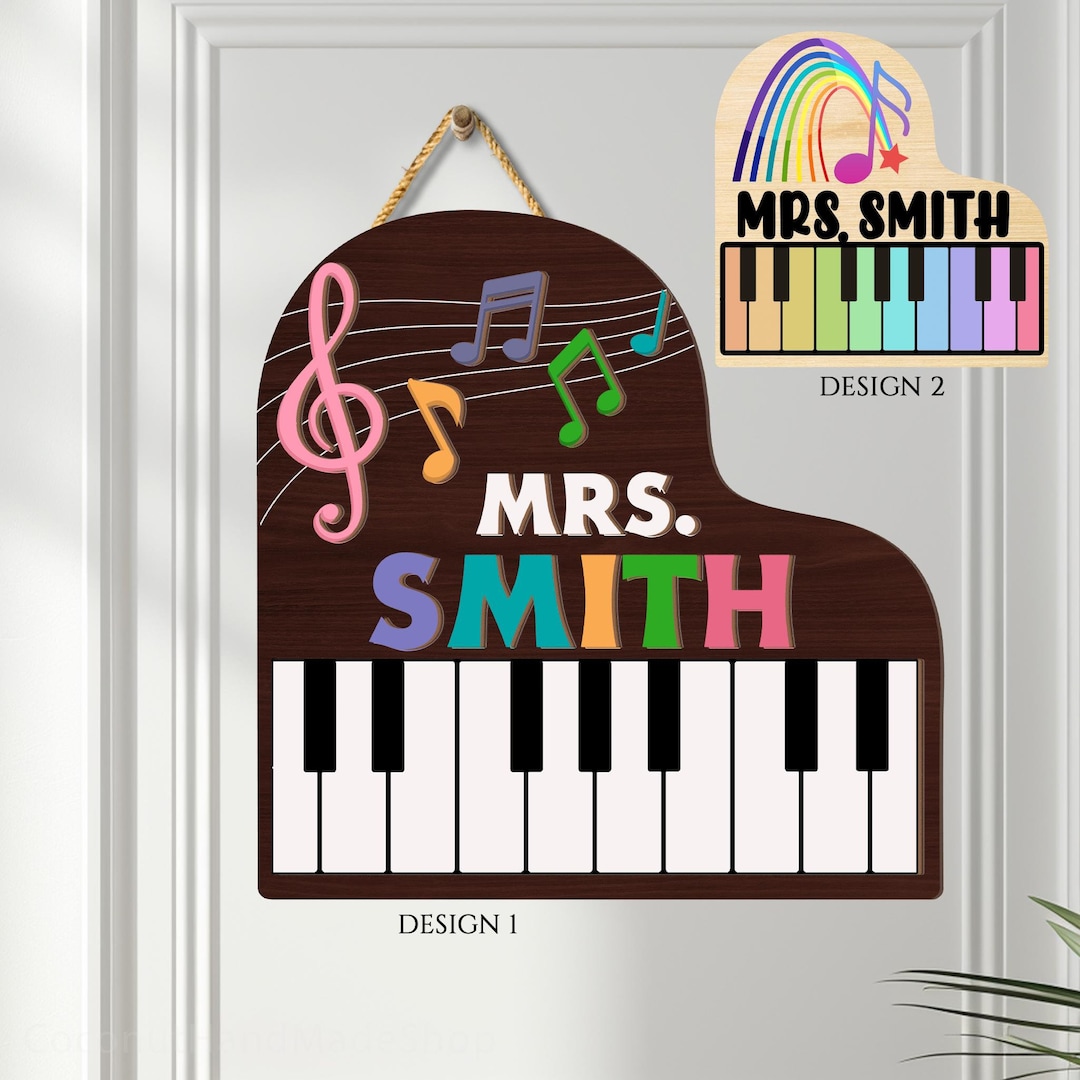 Music Teacher Door Sign 3D Laser Cut, Personalized Wooden Sign Music ...