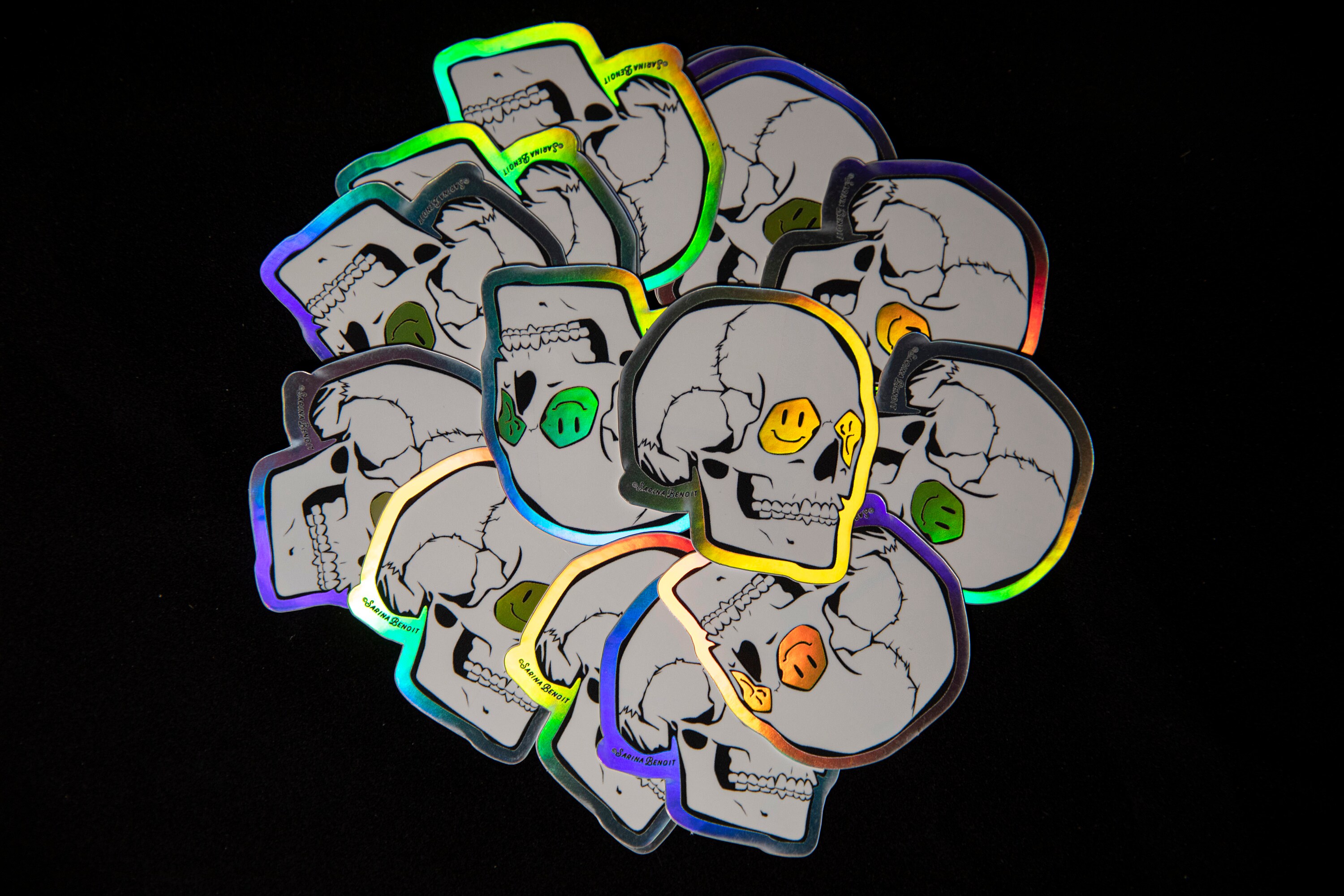 Holographic Skull Sticker | Smiley Face Skull Sticker | Grunge Sticker ...