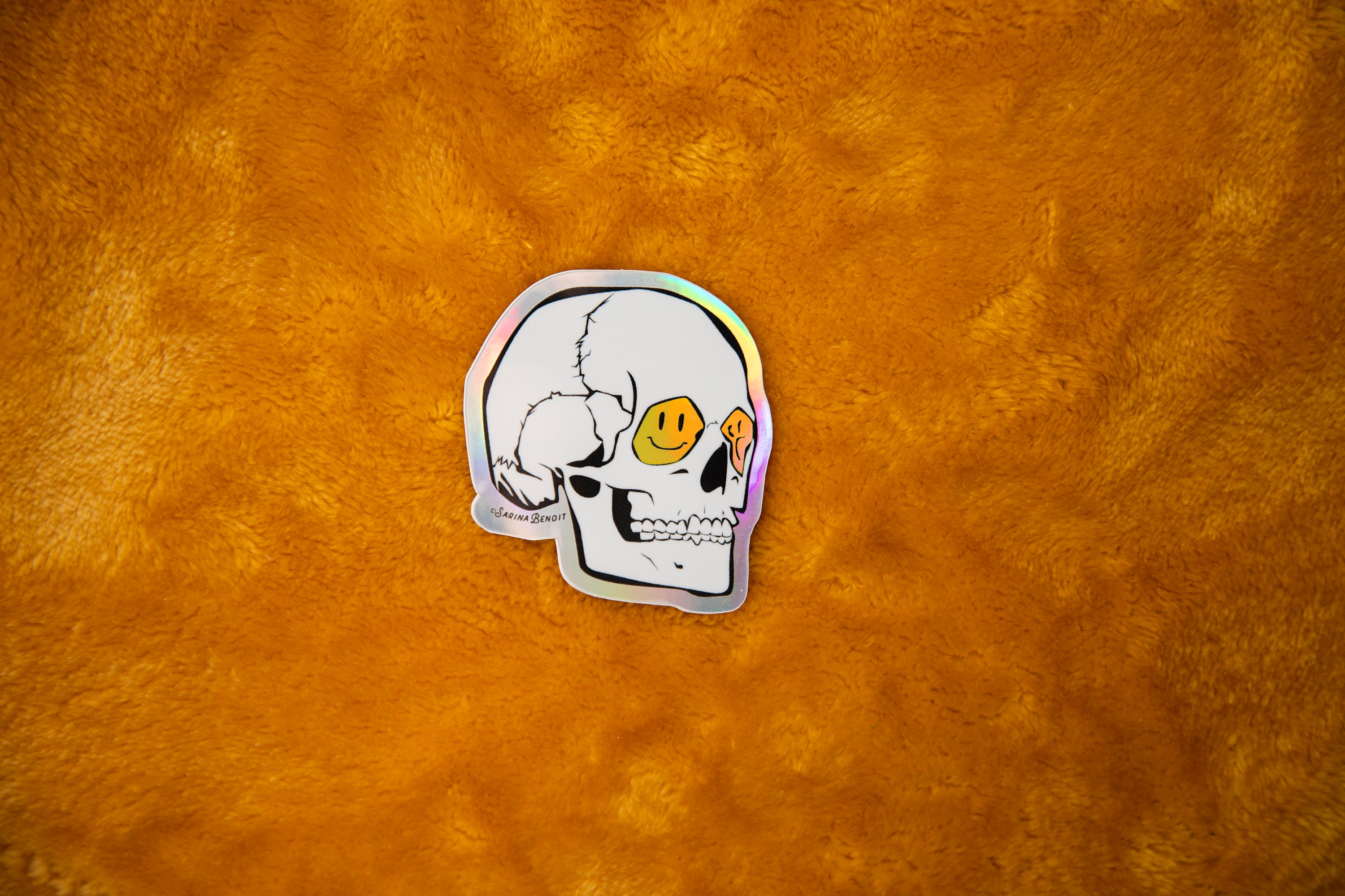Holographic Skull Sticker Smiley Face Skull Sticker Grunge - Etsy
