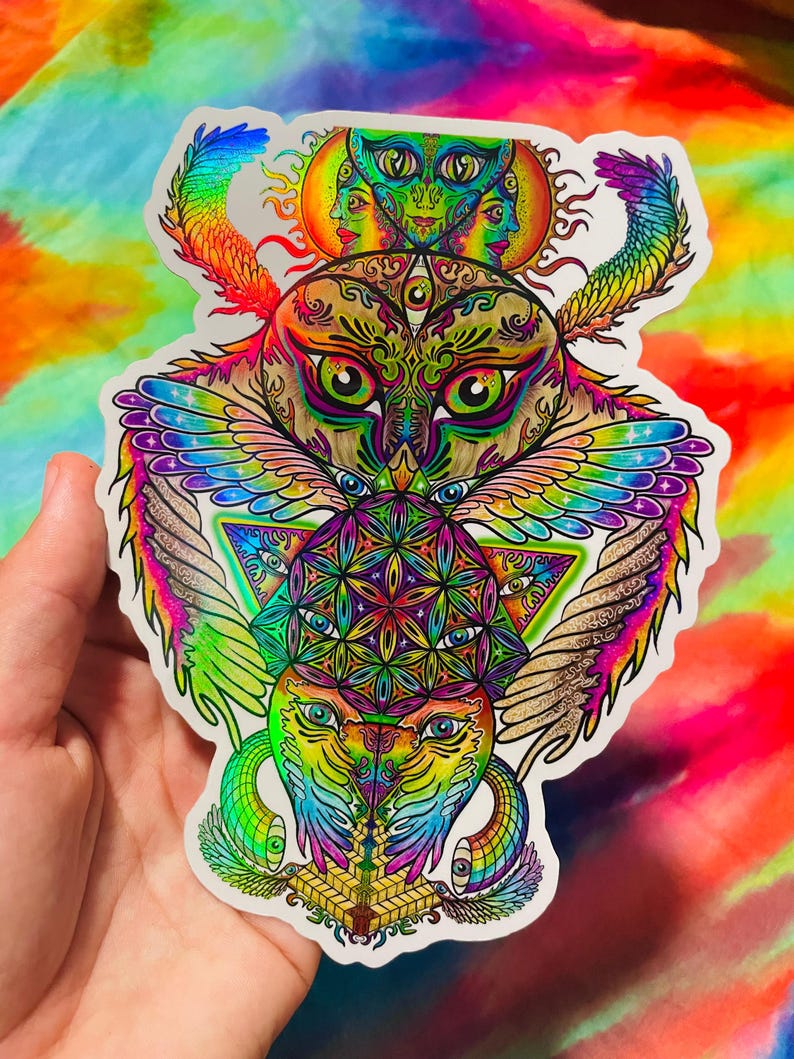 Psychedelic Owl Seraphim Sticker - Etsy