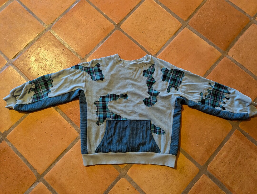 Remake Vintage Sweatshirt, L Comfy Shirt, Upcycled Patchy Camping Shirt ...